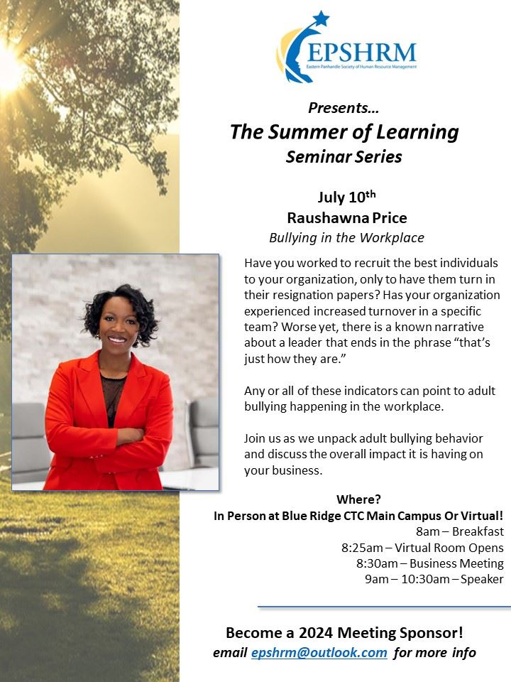 Summer of Learning July Meeting: EPSHRM Presents: Bullying in the Workplace | Eastern Panhandle SHRM